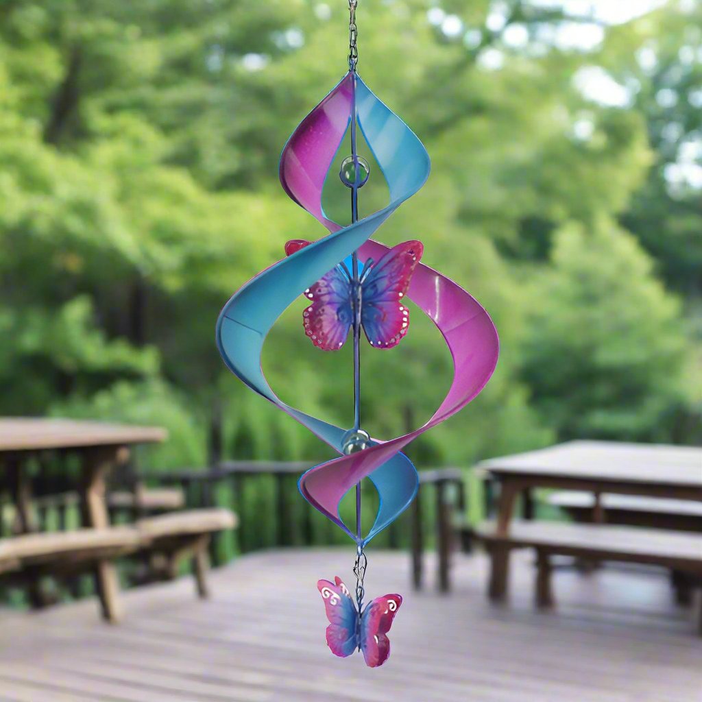 Cosmix Corkscrew Butterfly Pink Blue Purple – Wind Chimes Outdoor Decor