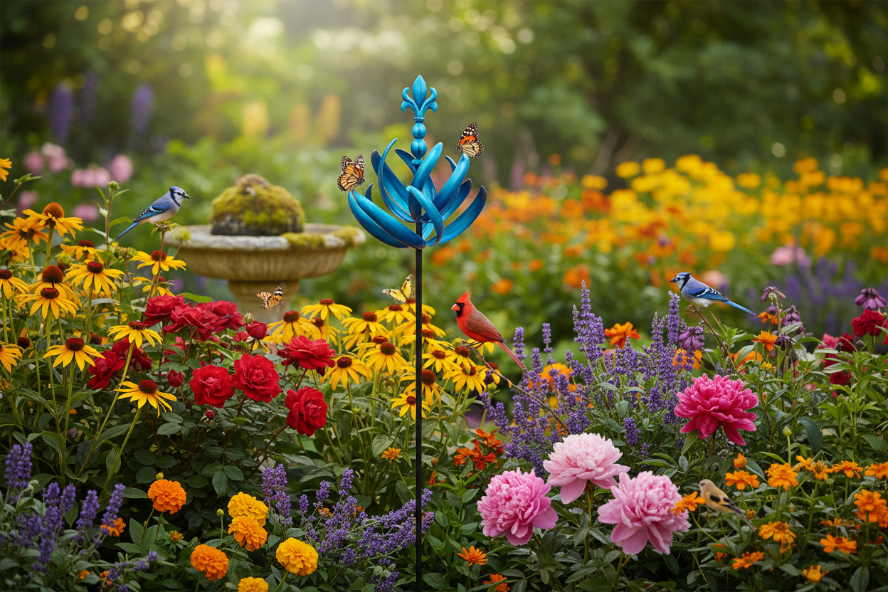 Blue Lotus Wind Spinner – Wind Chimes Outdoor Decor